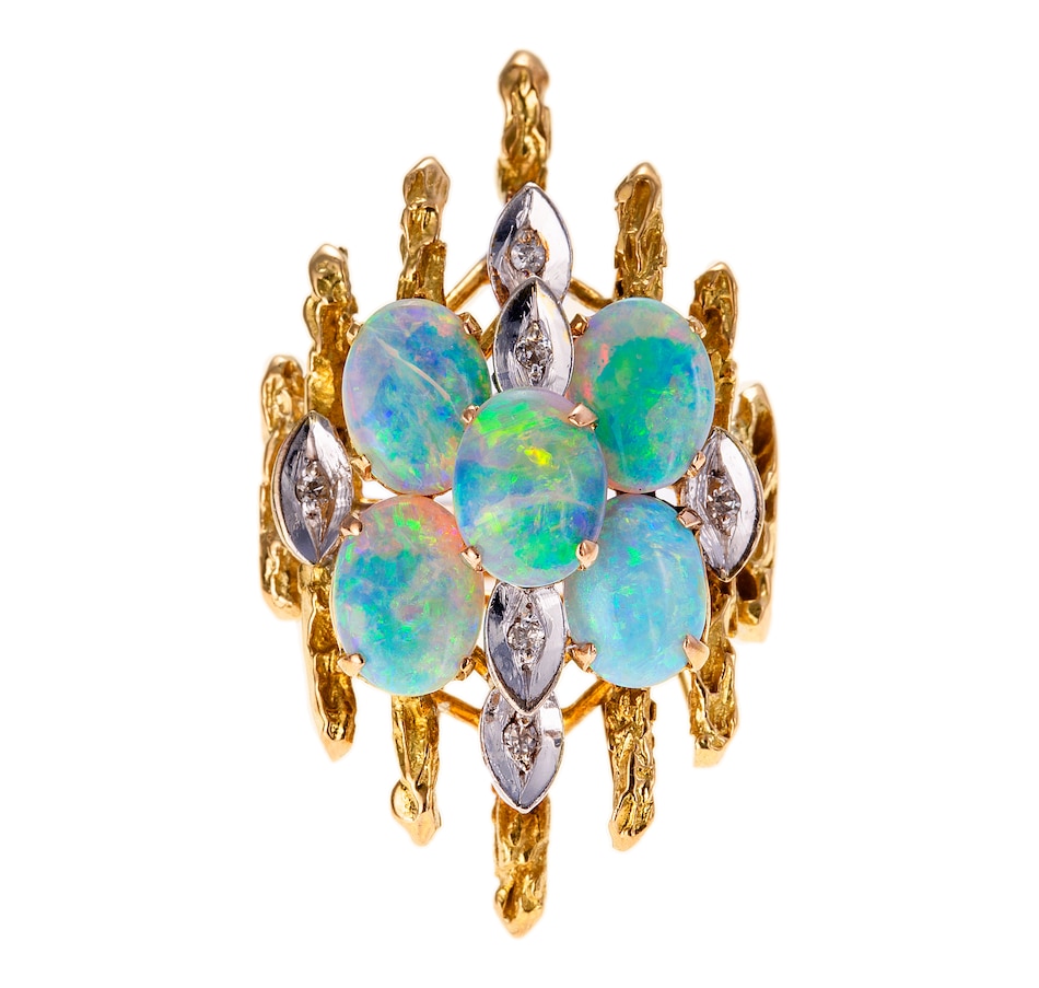 Estate Originals 14K Yellow and White Gold Opal and Diamond Bark and ...