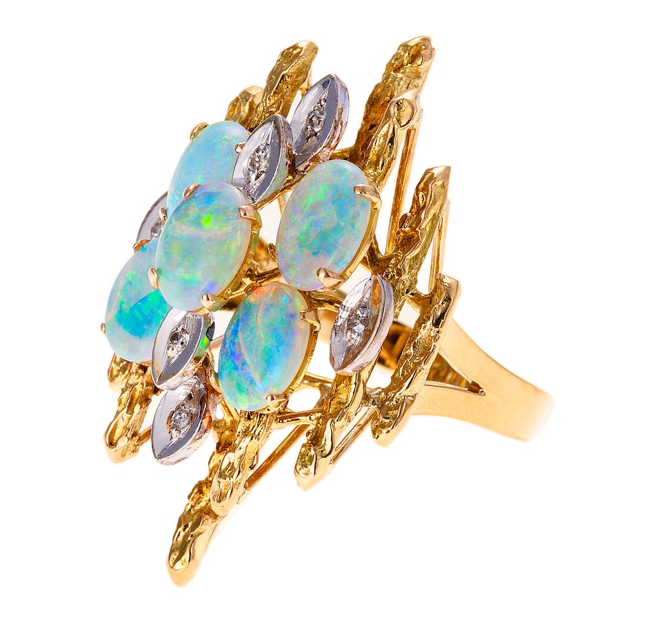 Estate Originals 14K Yellow and White Gold Opal and Diamond Bark and ...