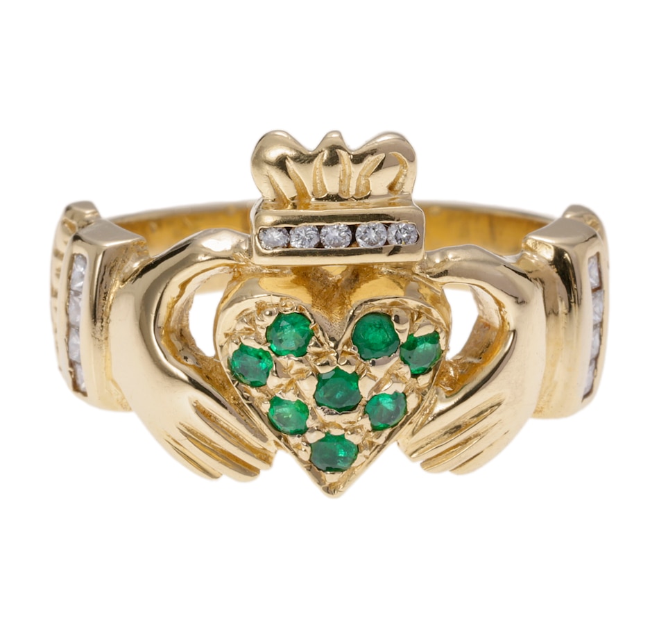 Estate Originals 14K Yellow Gold Emerald and Diamond Claddagh Ring - TSC.ca