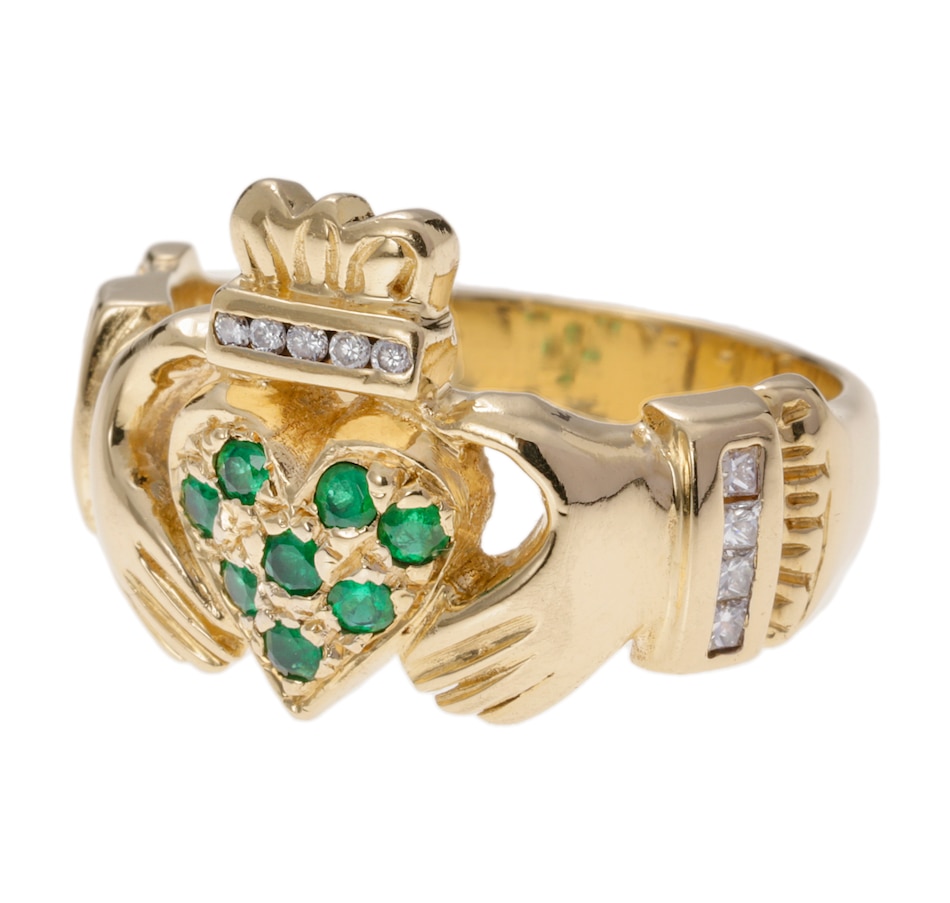 Estate Originals 14K Yellow Gold Emerald and Diamond Claddagh Ring - TSC.ca