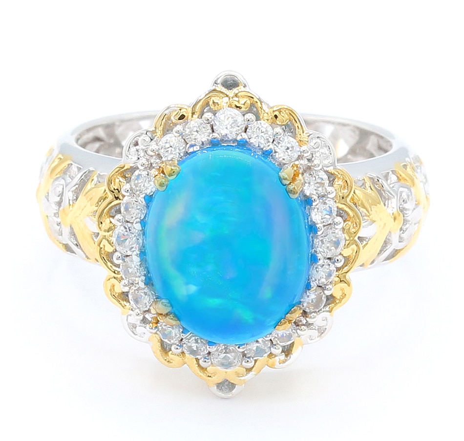 Gems en Vogue Silver Palladium Paraiba Opal and White Zircon Ring - TSC.ca