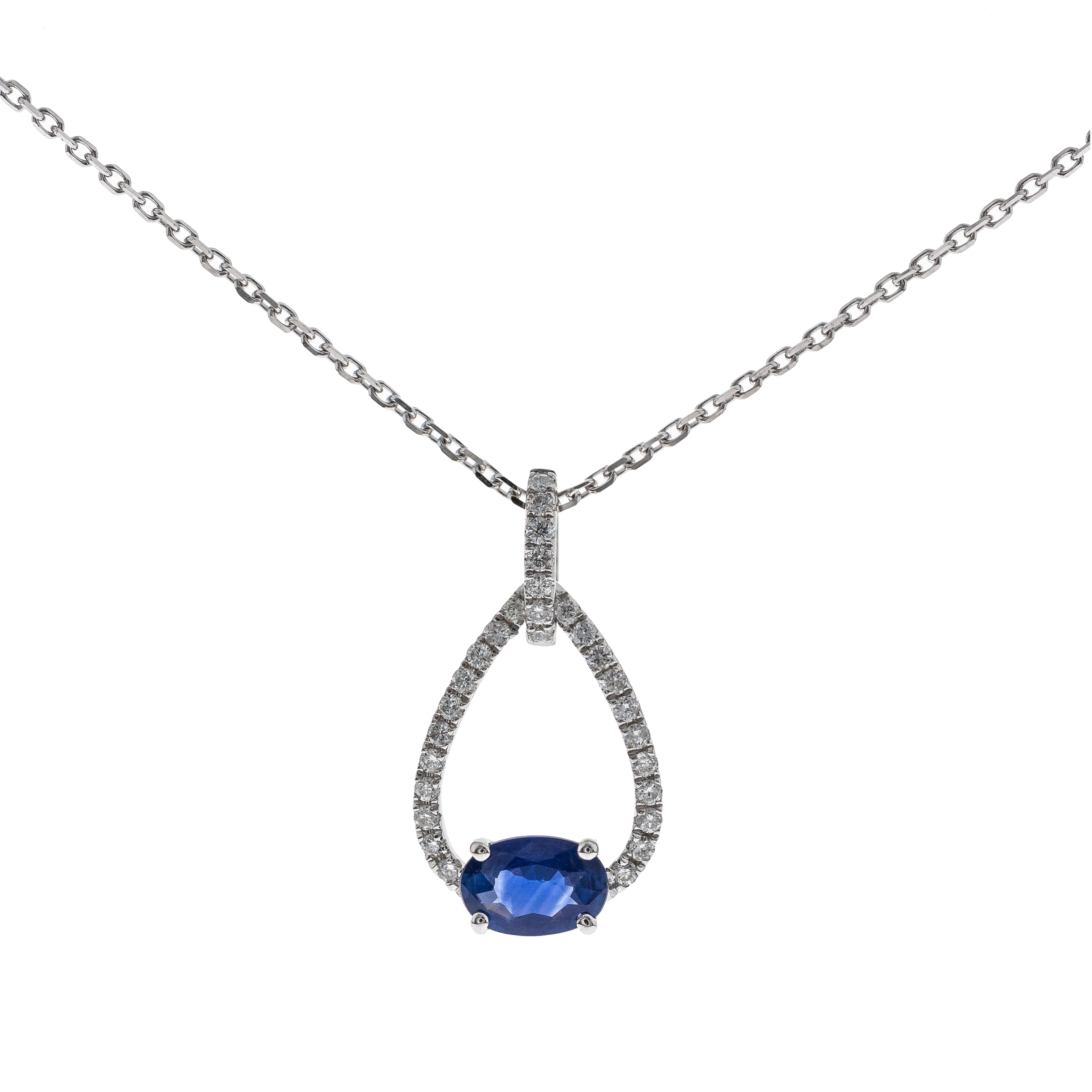 Gem Creations 10K White Gold Blue Sapphire Pendant With Chain - TSC.ca