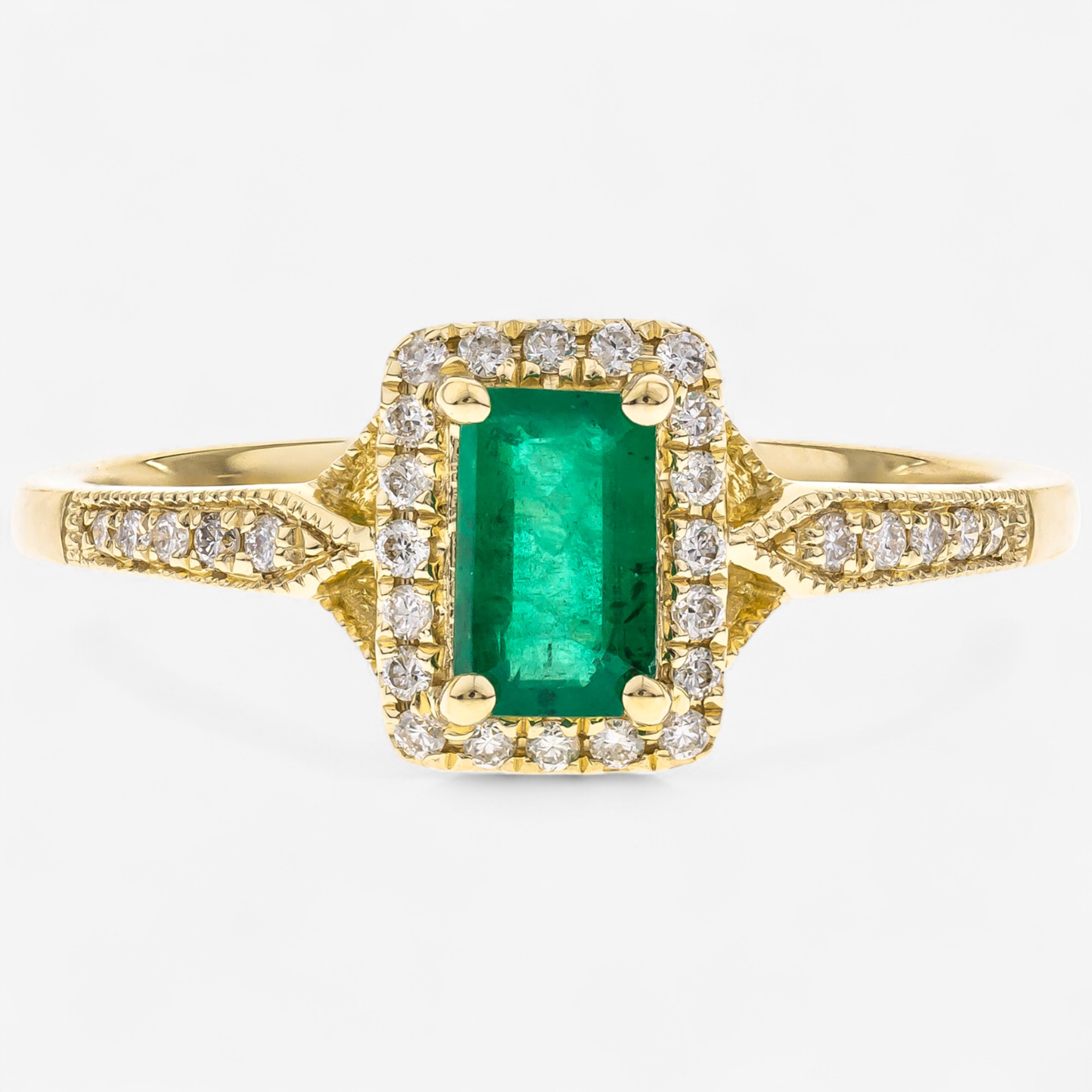 10K Yellow Gold Emerald & Diamond Halo Ring - TSC.ca