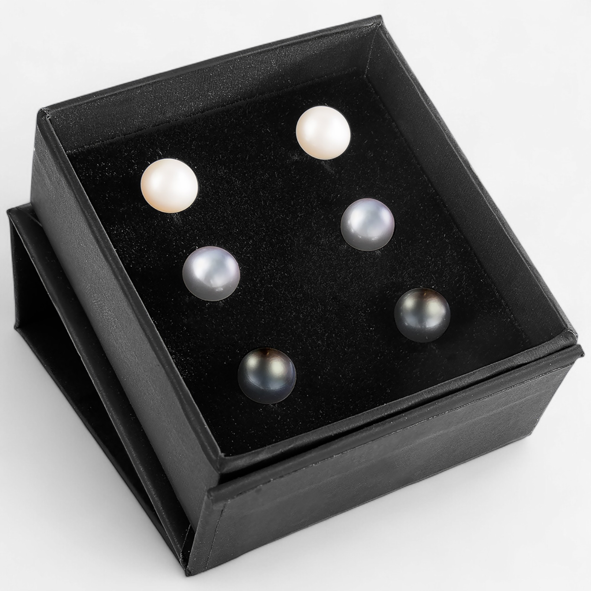 Sterling Silver Rhodium Plate Set of Three Freshwater Pearl Stud ...