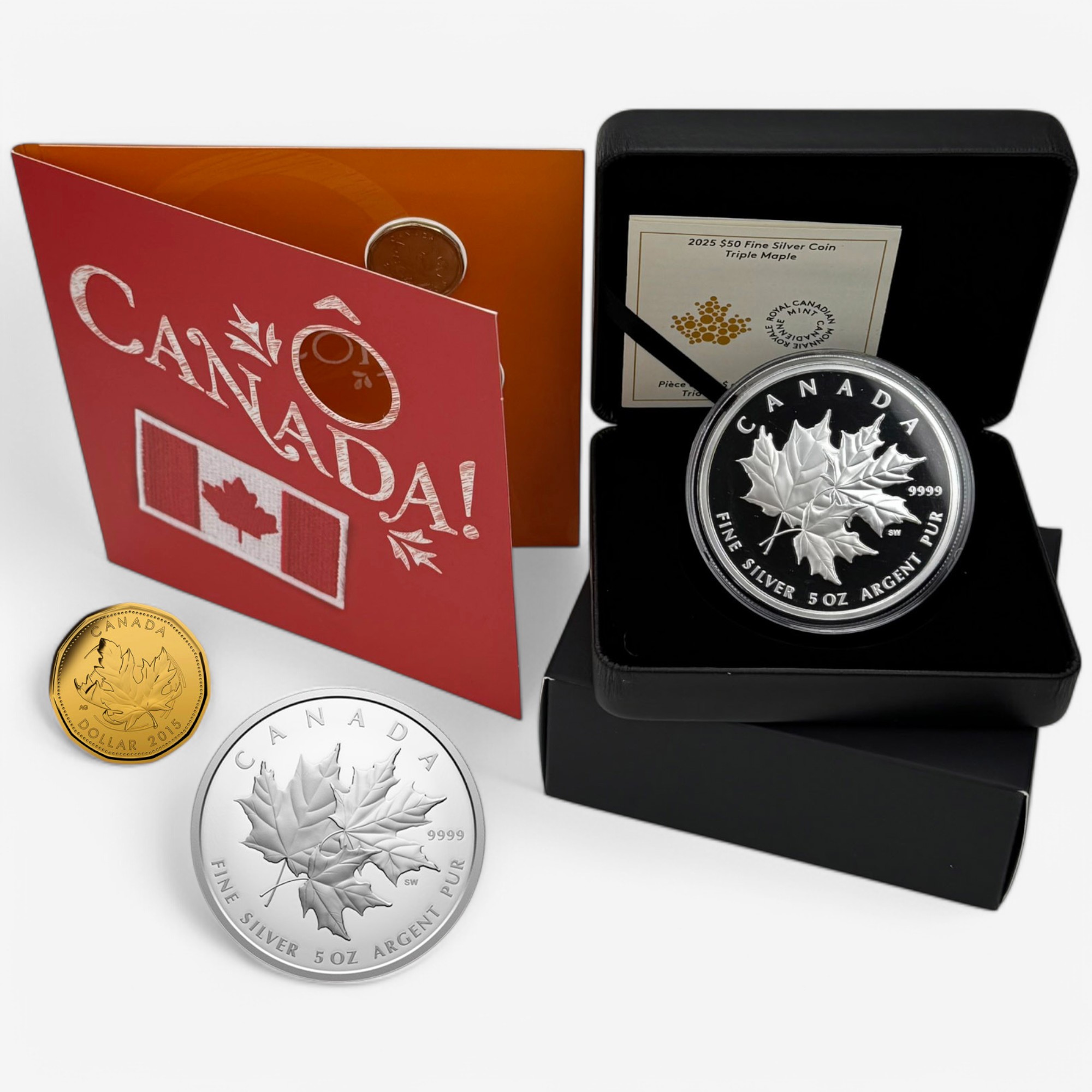 2025 $50 Triple Maple Leaf Five-Ounce Fine Silver Coin plus Exclusive ...