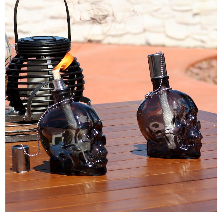 Grinning Skull Glass Tabletop Torches - TSC.ca