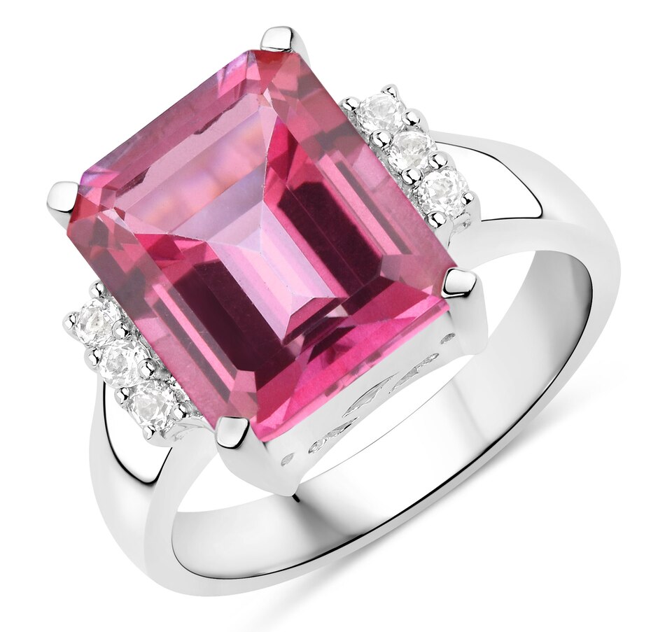 7.39 Carat Genuine Pink Topaz and White Topaz .925 Sterling Silver Ring ...