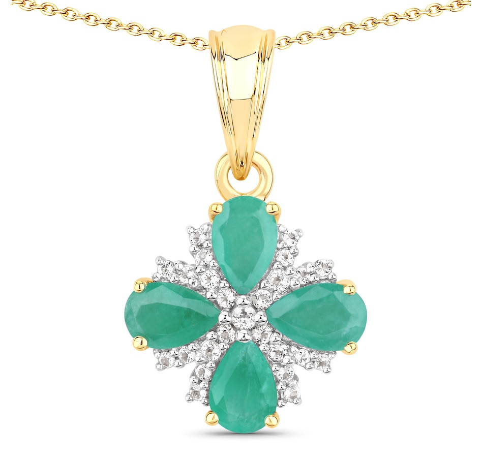 1.63 Carat Genuine Emerald and White Topaz .925 Sterling Silver Pendant ...