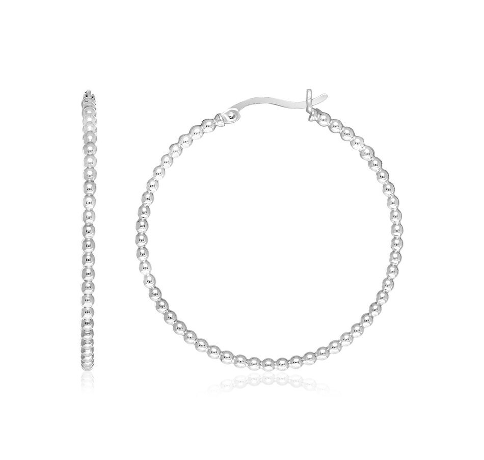 Sterling Silver Round Hoop Earrings with Beaded Texture - TSC.ca