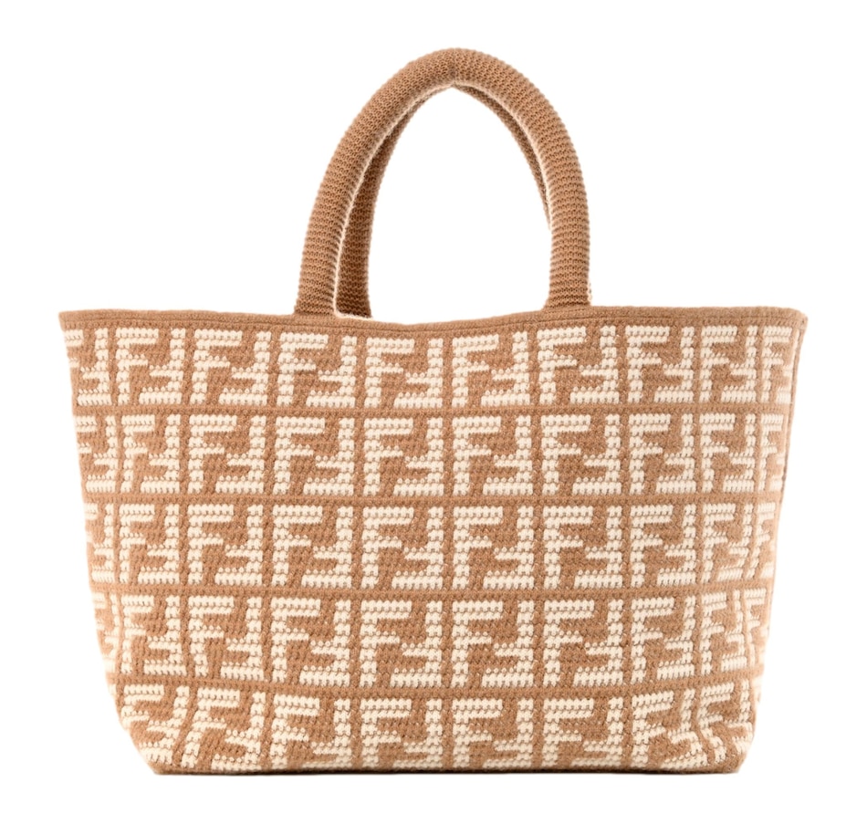 Fendi FF Cammello Beige Knitted Cashmere Large Shopper Tote Bag - TSC.ca