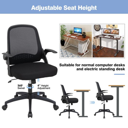 Adjustable Mesh Office Chair Rolling Computer Desk Chair with Flip up Armrest White TSC