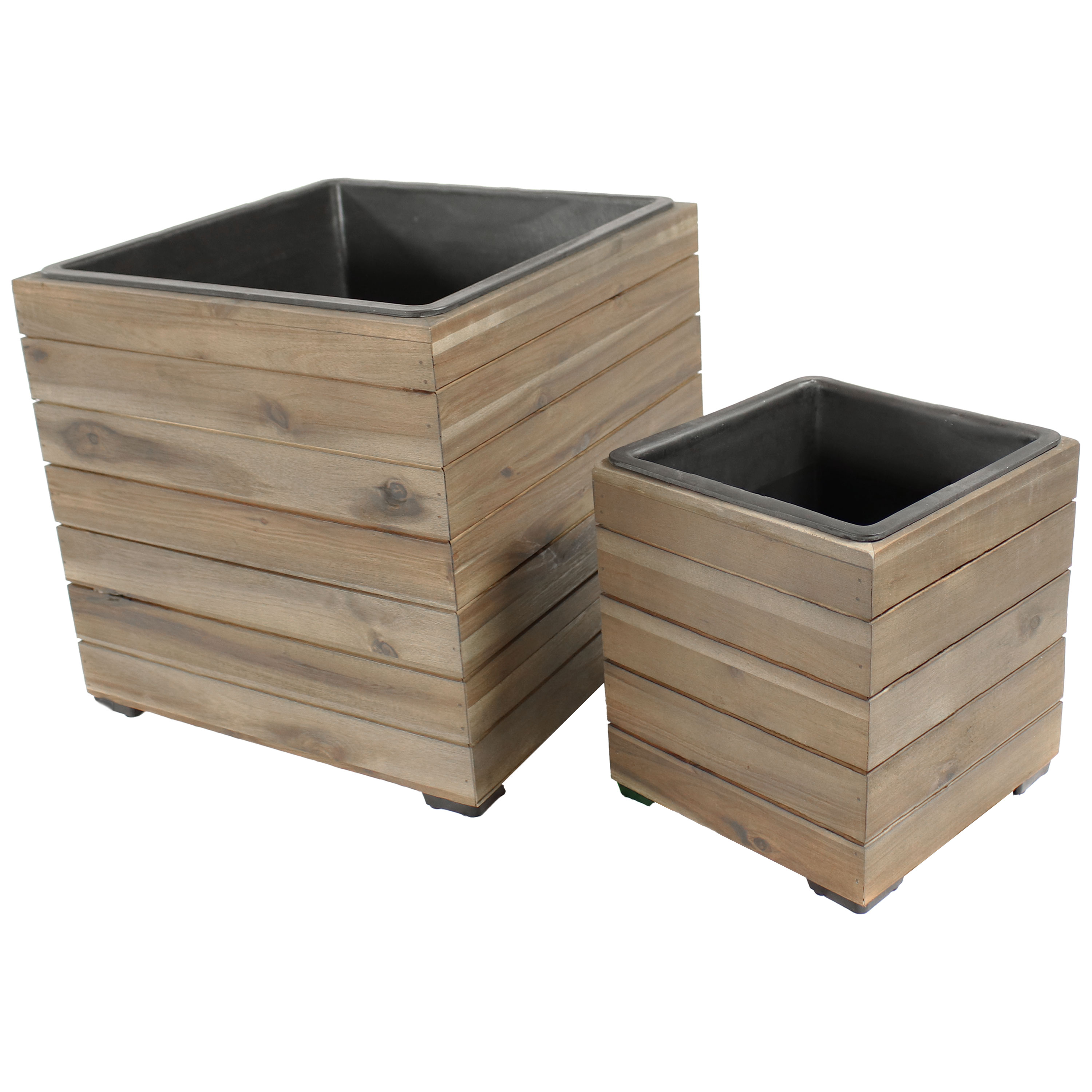 2-Piece Acacia Square Planter Boxes with Liners - TSC.ca