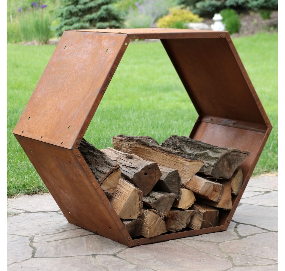 Indoor/Outdoor Hexagon Rustic Honeycomb Log Rack - TSC.ca