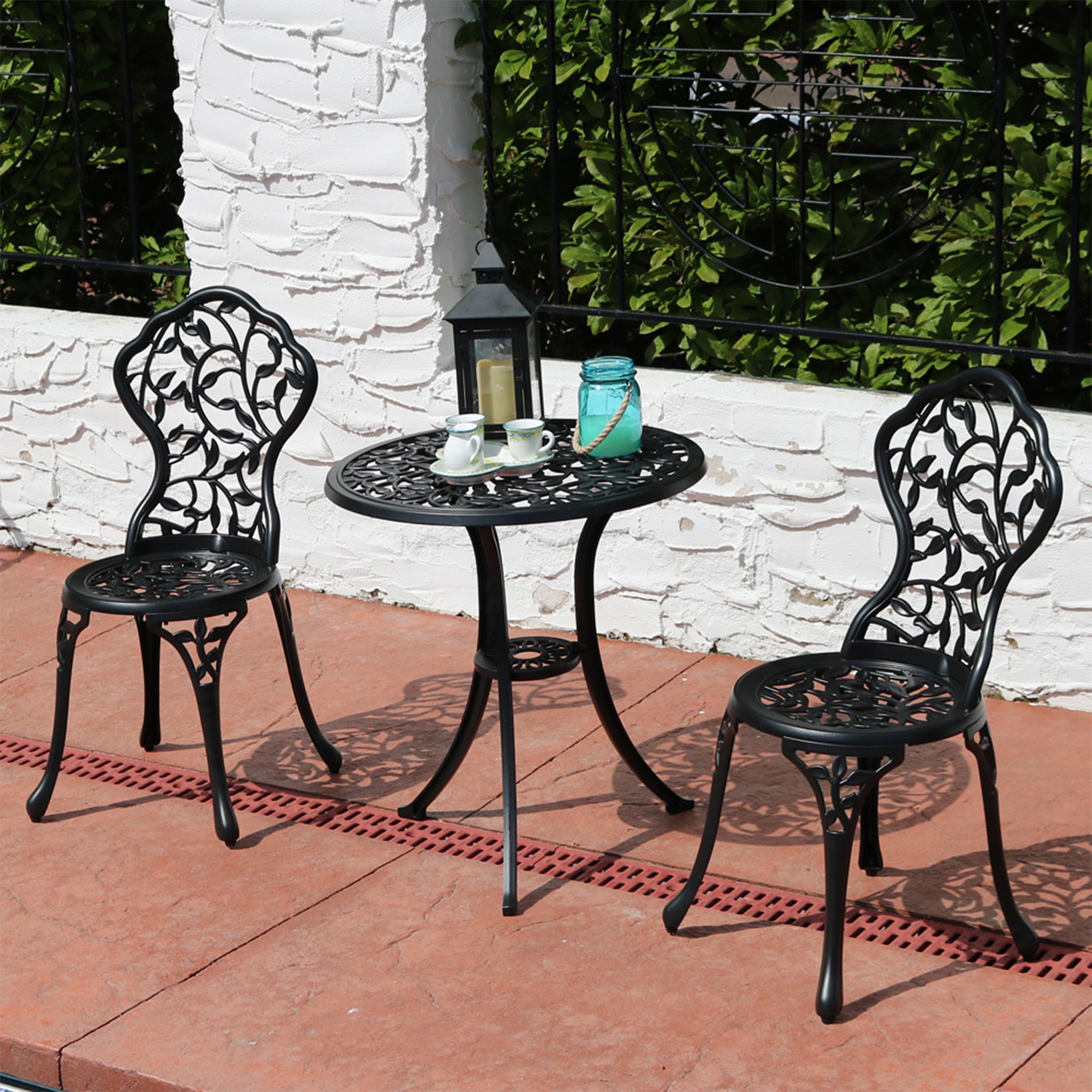 3 Piece Cast Aluminum Patio Bistro Set Black TSC
