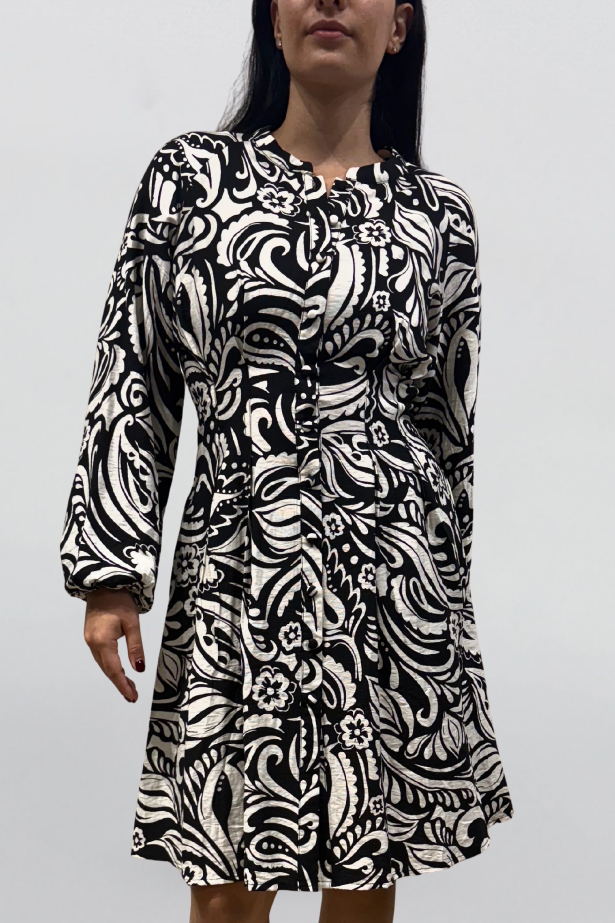 Eleanor Women's Black White Printed Dress Long Sleeves - TSC.ca