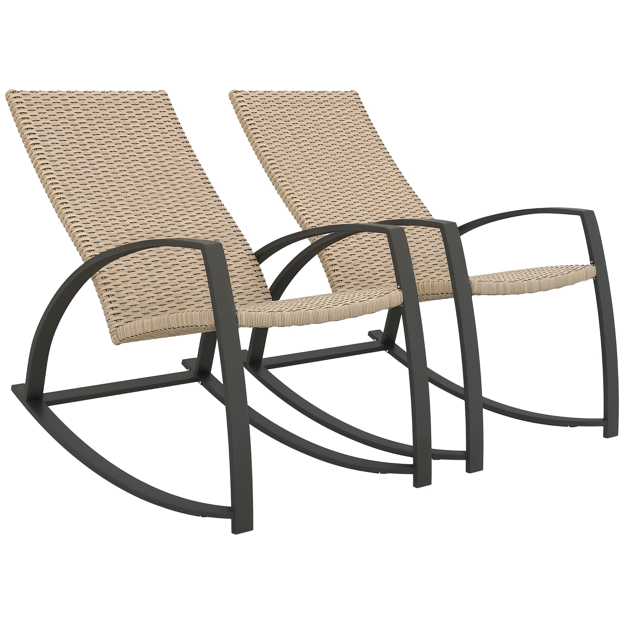 Outsunny 2 Pieces Wicker Outdoor Patio Rocking Chair Set, Khaki - TSC.ca