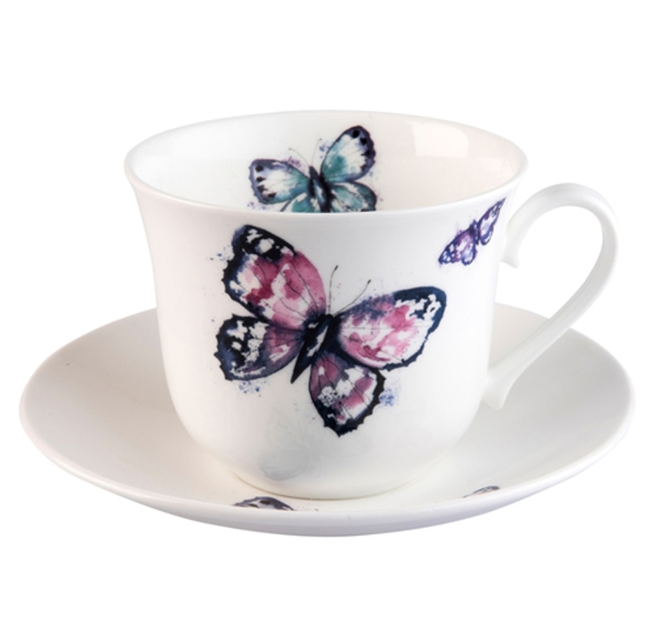 Roy Kirkham Breakfast Cups & Saucers - Harmony Butterfly Set of 2, Bone ...